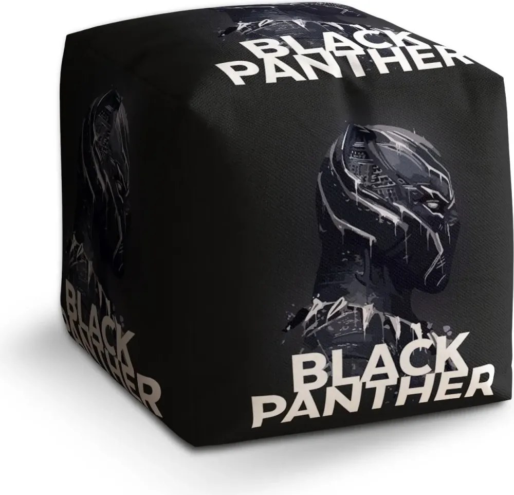 Sablio Taburet Cube BLACK PANTHER z profilu Černý - 50x50x50 cm