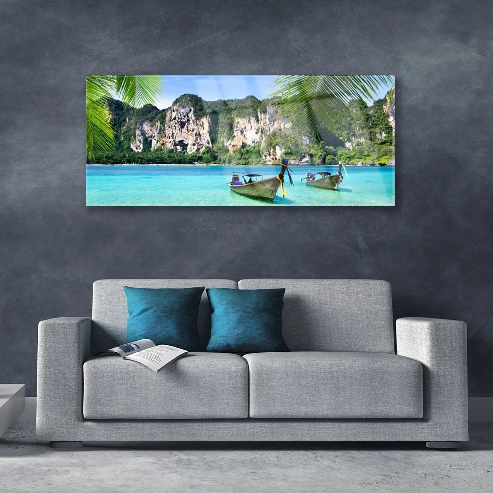 akrylový obraz Loďky Moře Krajina 125x50 cm