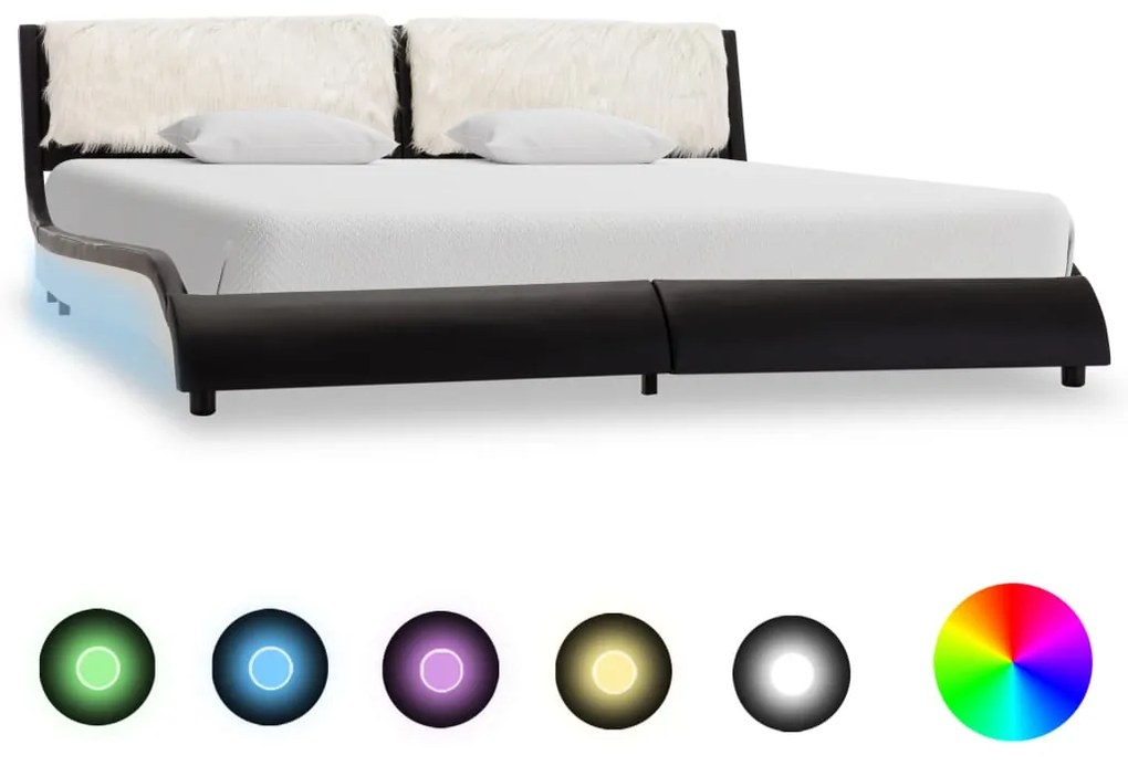 280381 vidaXL Rám postele s LED světlem černobílý umělá kůže 180 x 200 cm