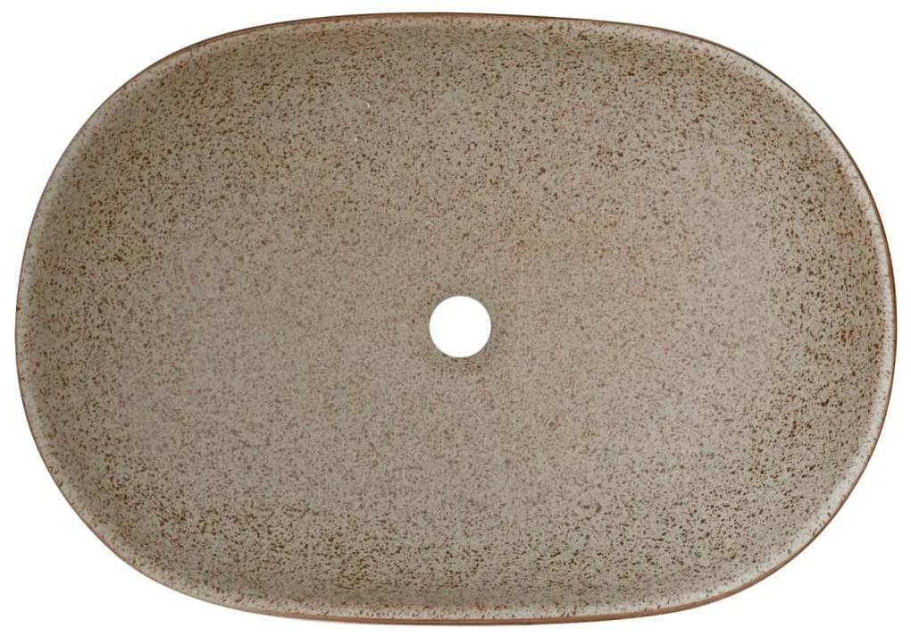 Umyvadlo na desku pískové a hnědé oválné 59x40x14 cm keramika,  155104