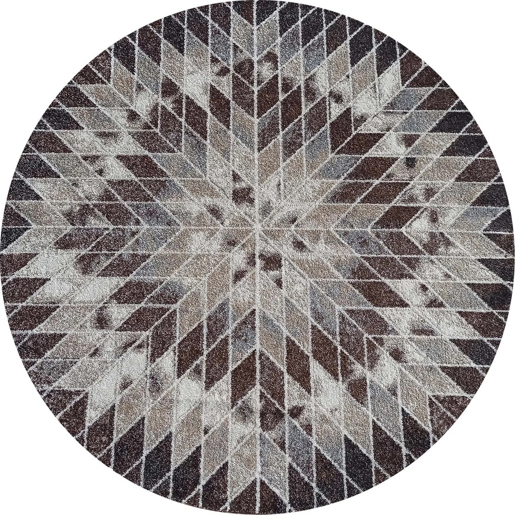 DY Hnědý kulatý koberec s geometrickým vzorem Panamero 10 Rozměr: 80 cm