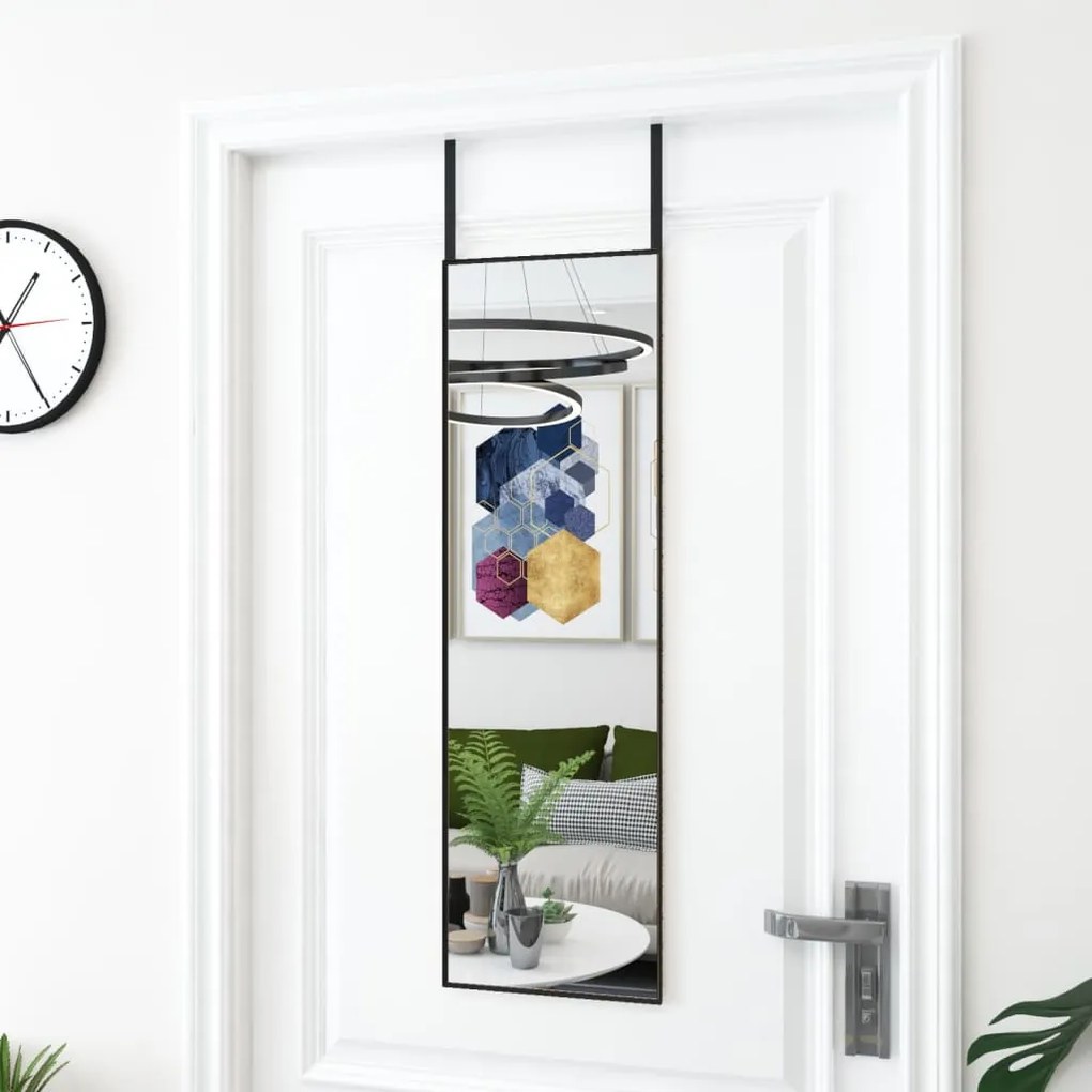 Zrcadlo na dveře černé 30 x 100 cm sklo a hliník 327405