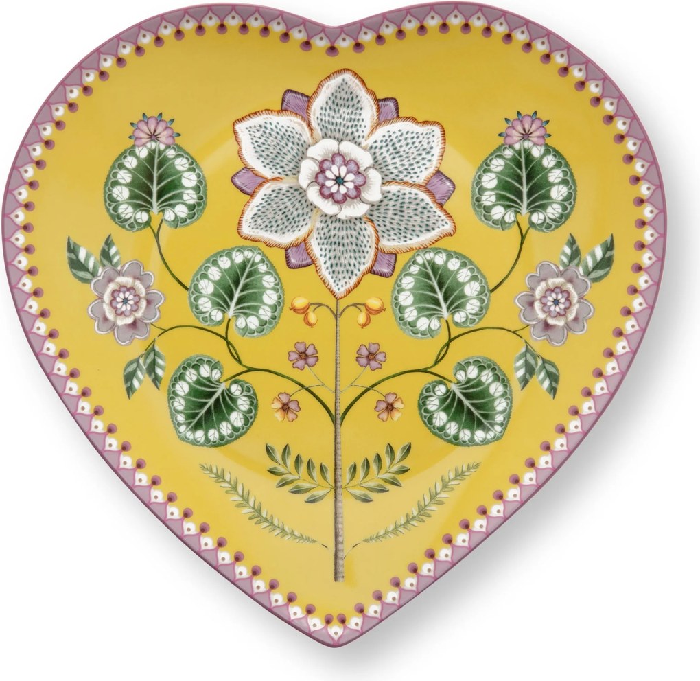 Pip Studio Lily &amp; Lotus sada 2 talířků ve tvaru srdce, žlutá (dárková sada stylových talířků ve tvaru srdce )