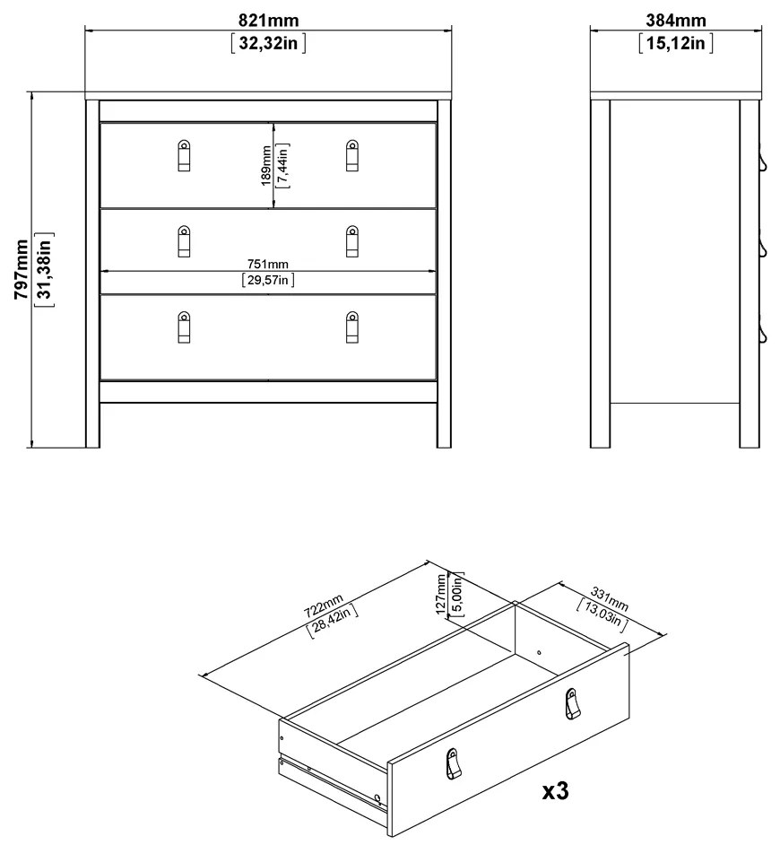 Komoda Alta - 80 x 82 x 38 cm | černá