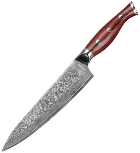 KnifeBoss kuchařský damaškový nůž Chef 8" (200 mm) Black & Red VG-10