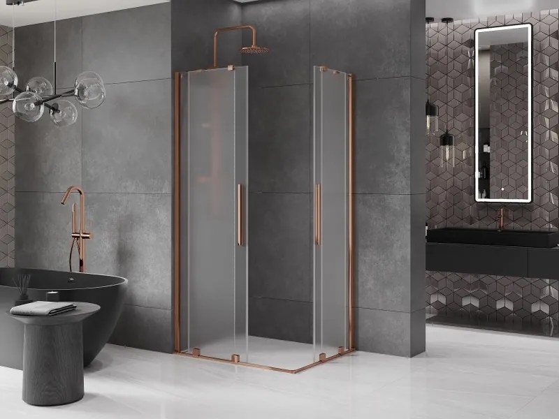 Mexen Velar Duo, sprchový kout s posuvnými dveřmi 100 x 90 cm, 8mm sklo námraza, růžové zlato, 871-100-090-32-60