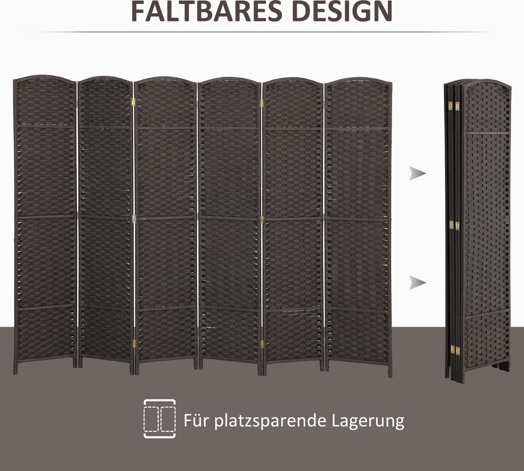HOMCOM 6-panelový skládací paravan 240x170 cm pro obývací pokoj, ložnici a kancelář, hnědý