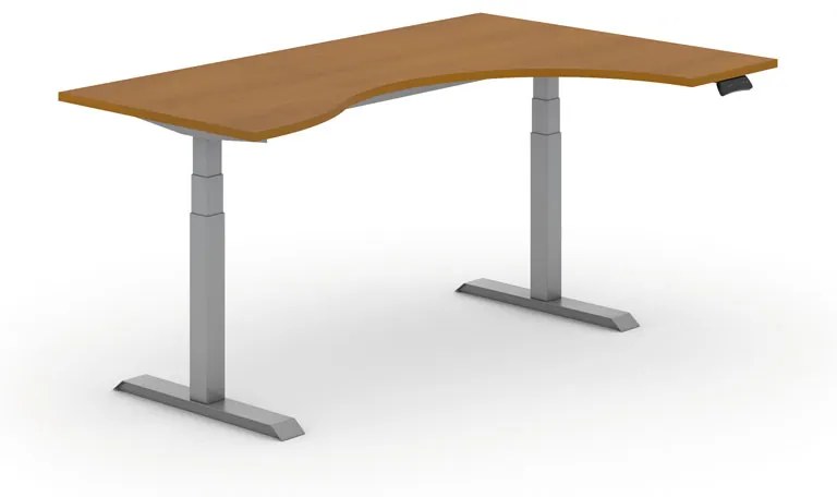 Výškově nastavitelný stůl PRIMO ADAPT, elektrický, 1800x1200x625-1275 mm, ergonomický pravý, třešeň, šedá podnož