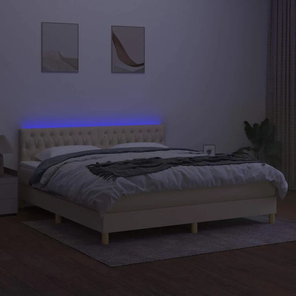 Box spring postel s matrací a LED krémová 160x200 cm textil 3133970