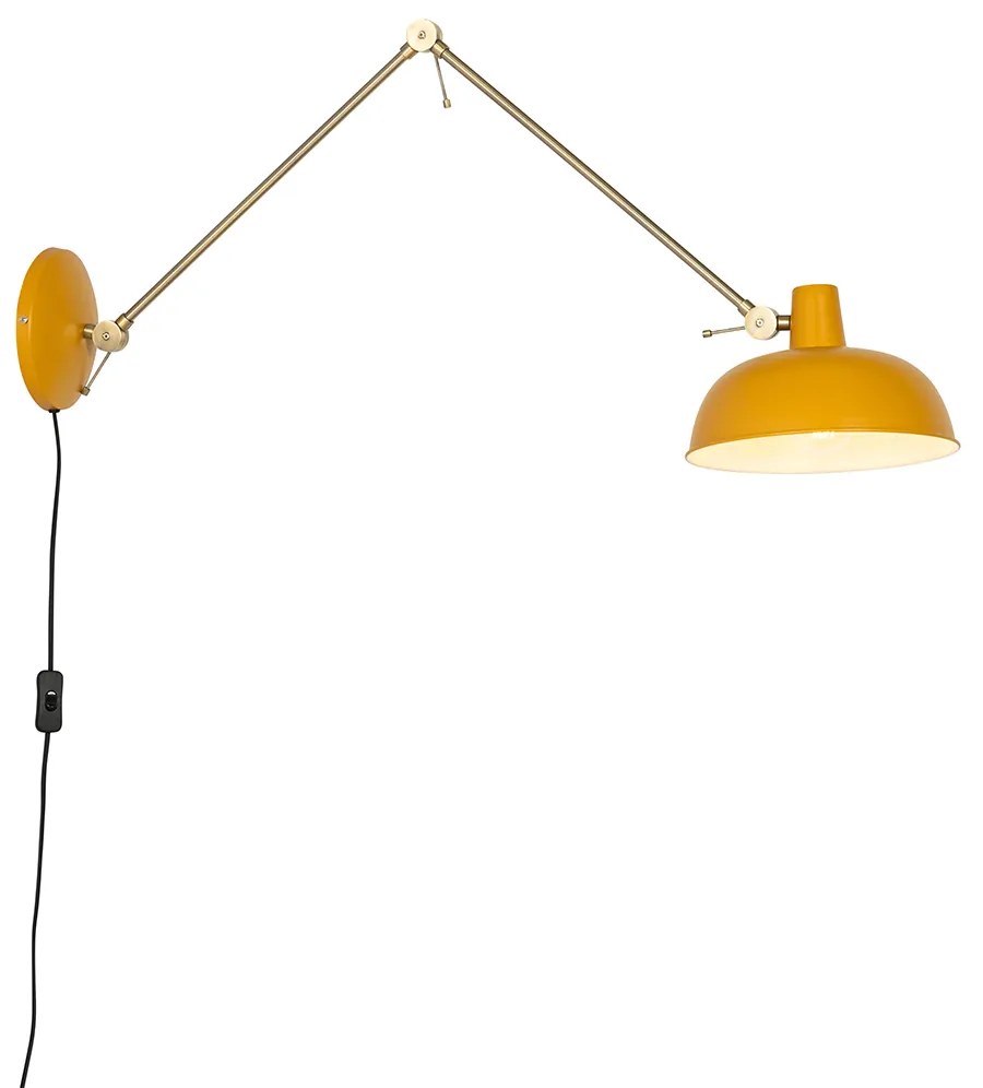 Retro nástěnná lampa ocelová žlutá s bronzem - Milou