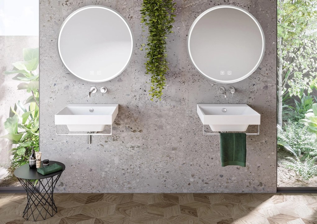 Kulaté dotykové zrcadlo s LED osvětlením MMJ 80 cm stříbrné