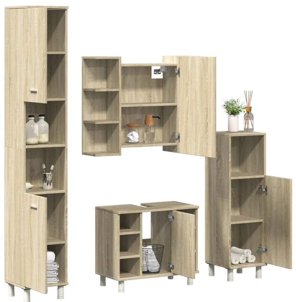 4dílný set koupelnového nábytku dub sonoma kompozitní dřevo 3324970