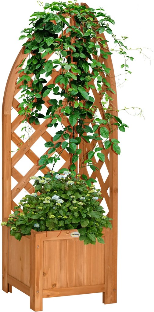 Outsunny Květinová Bedna s Trellis, Květináč, Obal na Rostliny, Květinová Bedna pro Zahradu, Terasu, Balkon, Přírodní Dřevo, Hnědá, 32 x 32 x 108 cm |