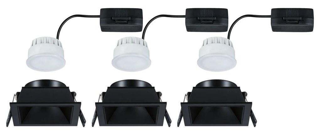 Paulmann 93125 Cole Coin, set bodovek v černé úpravě, 3x6W LED 2700K tříkrokové stmívání, 8,8x8,8cm, IP44