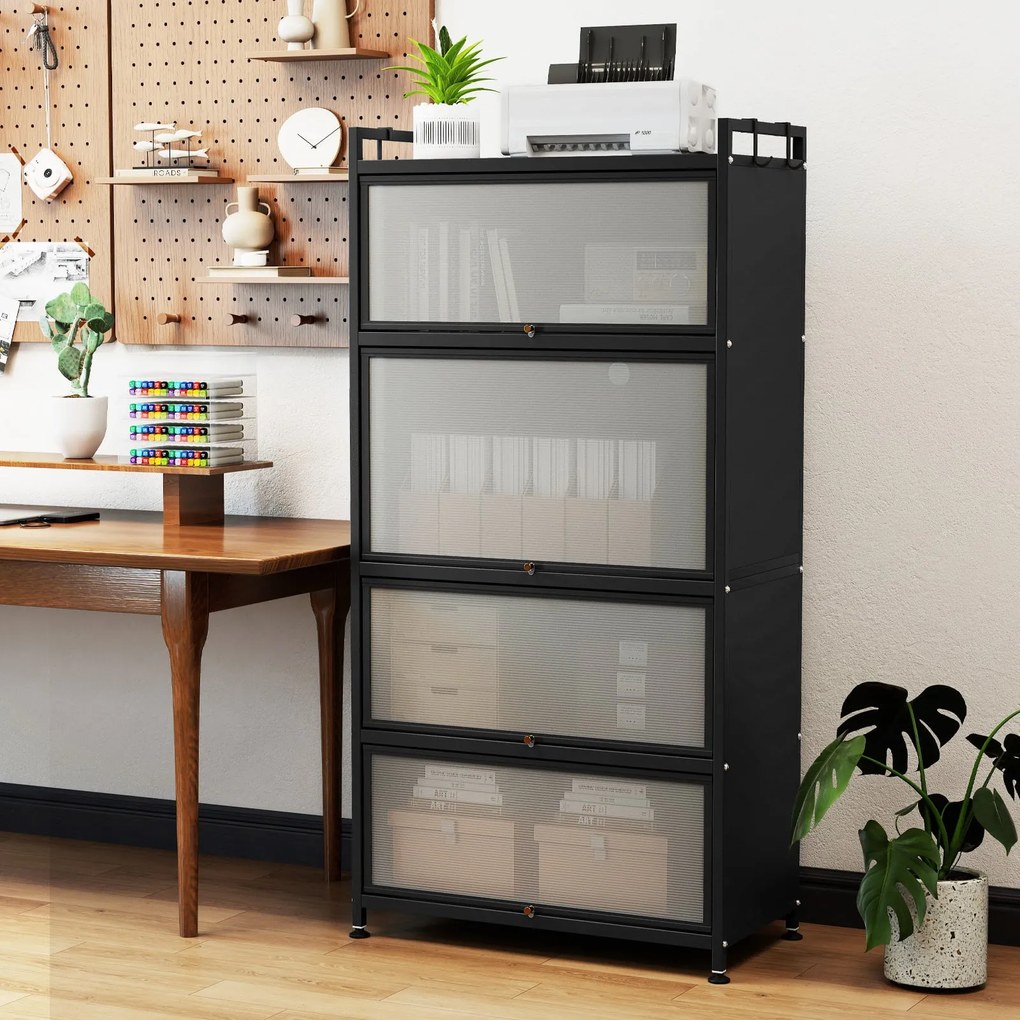 Costway 5Patrová kuchyňská skříňka Volně stojící kovová úložná s 4 pantovými