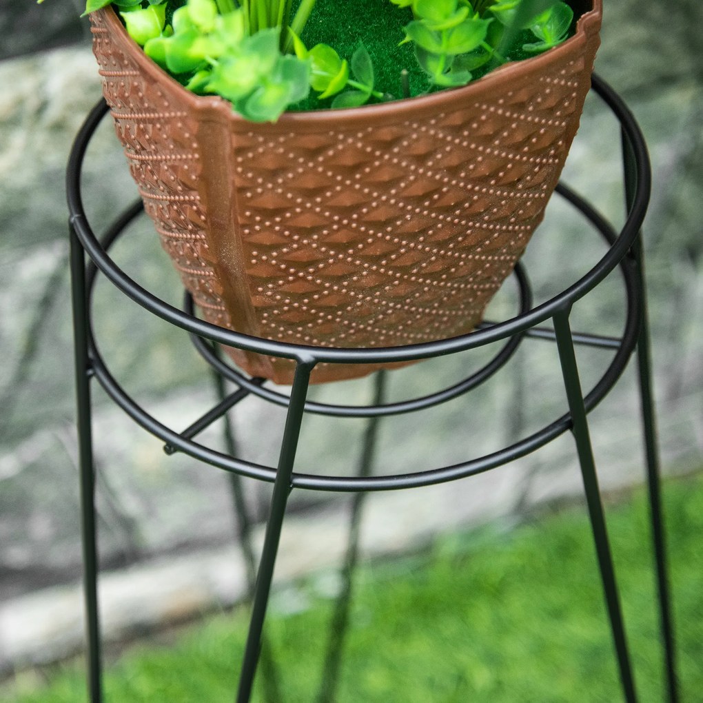 Sada 3 kovových stojanů na květiny Outsunny pro květináče do Ø16 cm, elegantní stojan na květiny v černé barvě