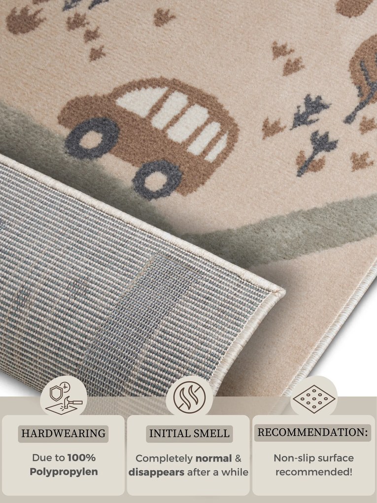Hanse Home, Dětský koberec Adventures 105972 Cream Brown Grey, 160x235, béžová, dětský pokoj