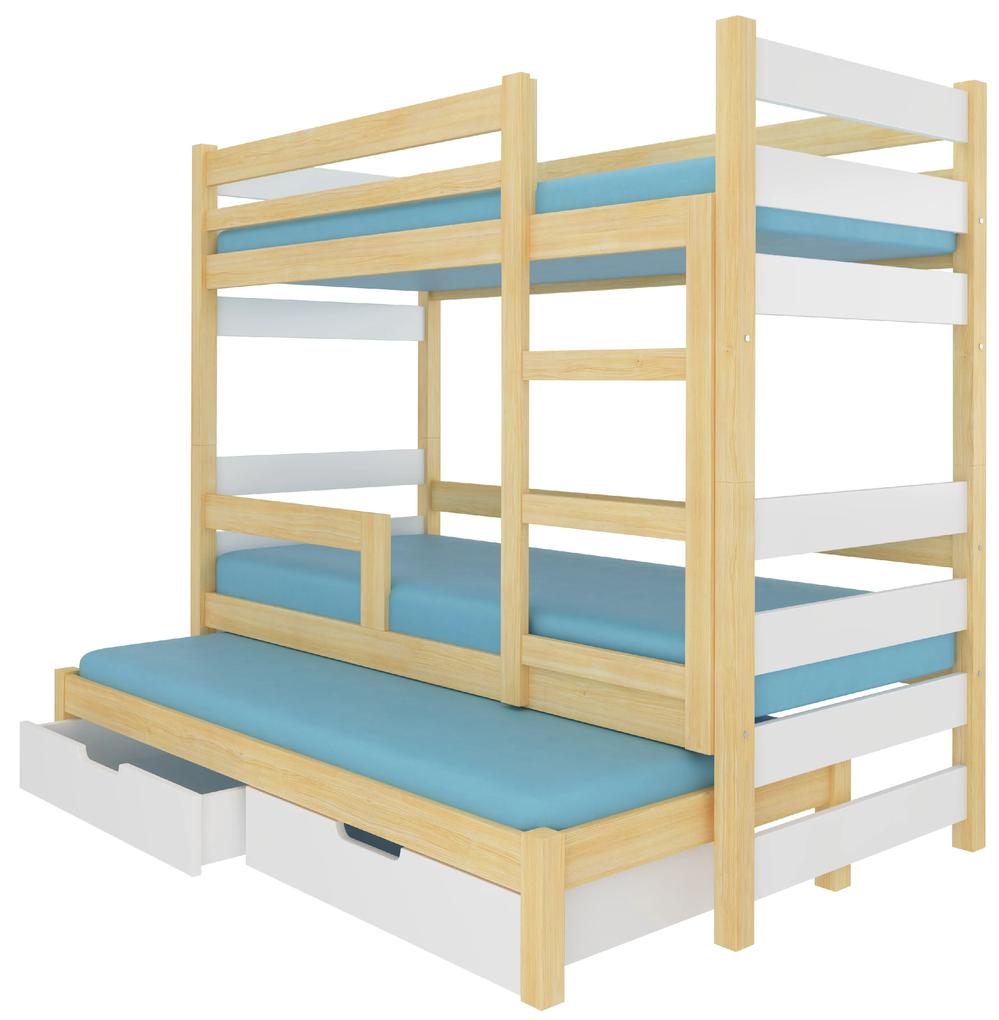 Patrová postel pro tři osoby s matracemi KARLO Hlavní barva: Pine, Další barva: Šedá