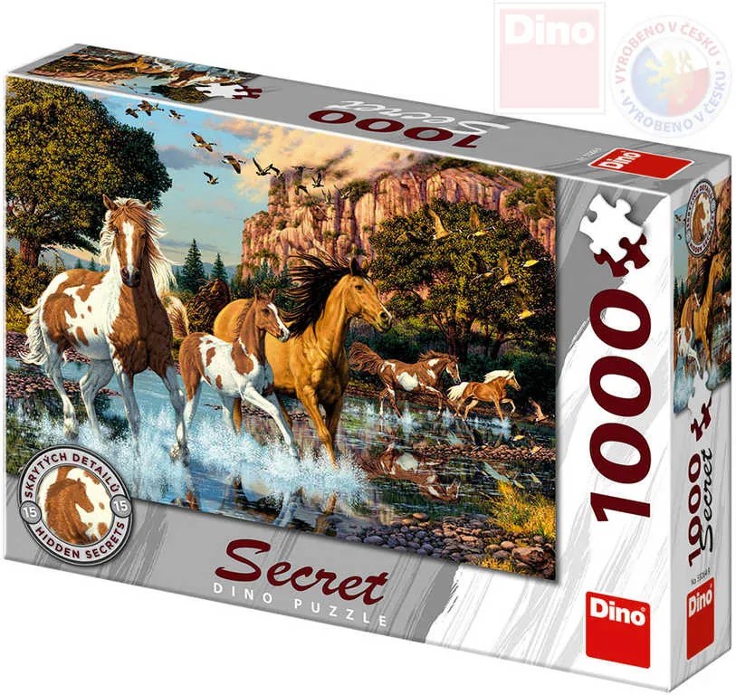DINO Puzzle 1000 dílků Koně skrytá tajemství 66x47cm skládačka v krabici dn532649