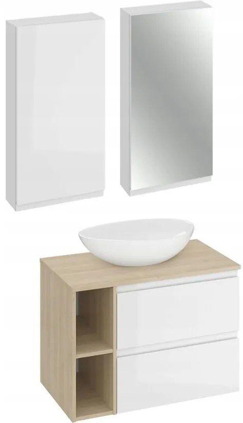 Cersanit Moduo, koupelnová skříňková souprava s umyvadlem na desku 80x45x95 cm, bílá lesklá-dub, S801-447