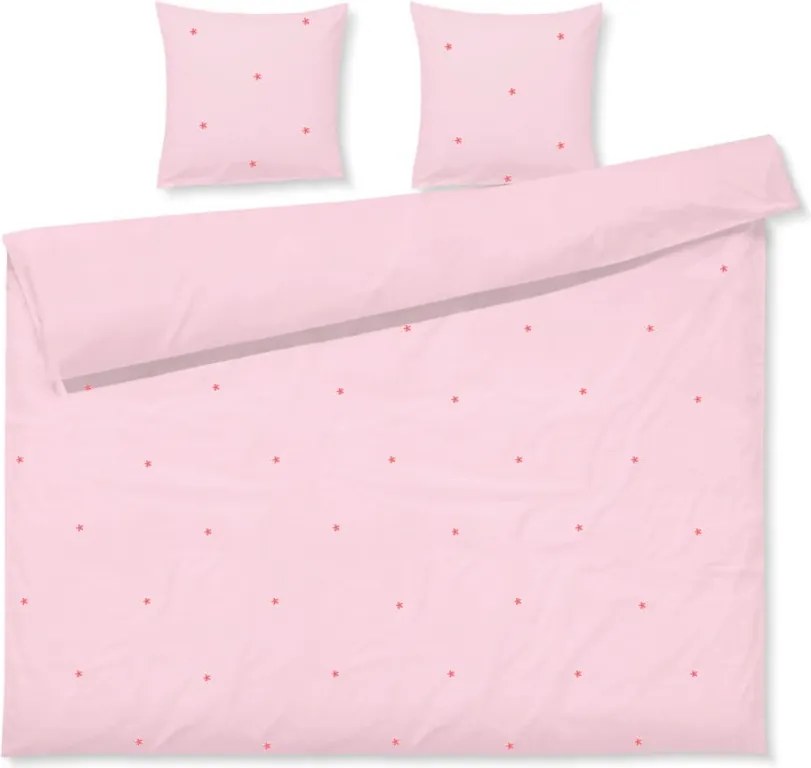 Růžové povlečení na dvoulůžko/prodloužené z bavlněného perkálu 200x220 cm Daisy – JUNA