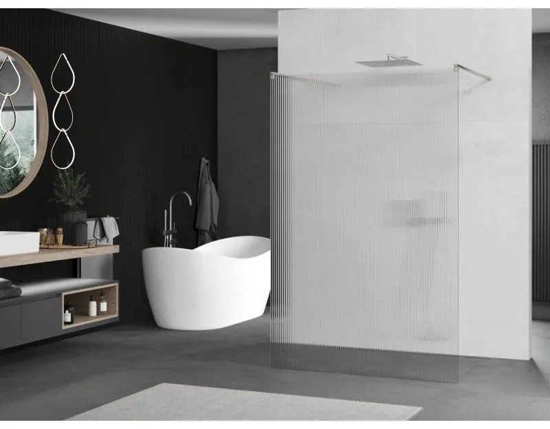 Mexen Kioto, sprchová zástěna Walk-In 110 x 200 cm, 8mm sklo s žebrovým vzorem, broušená ocel profil, 800-110-002-97-09
