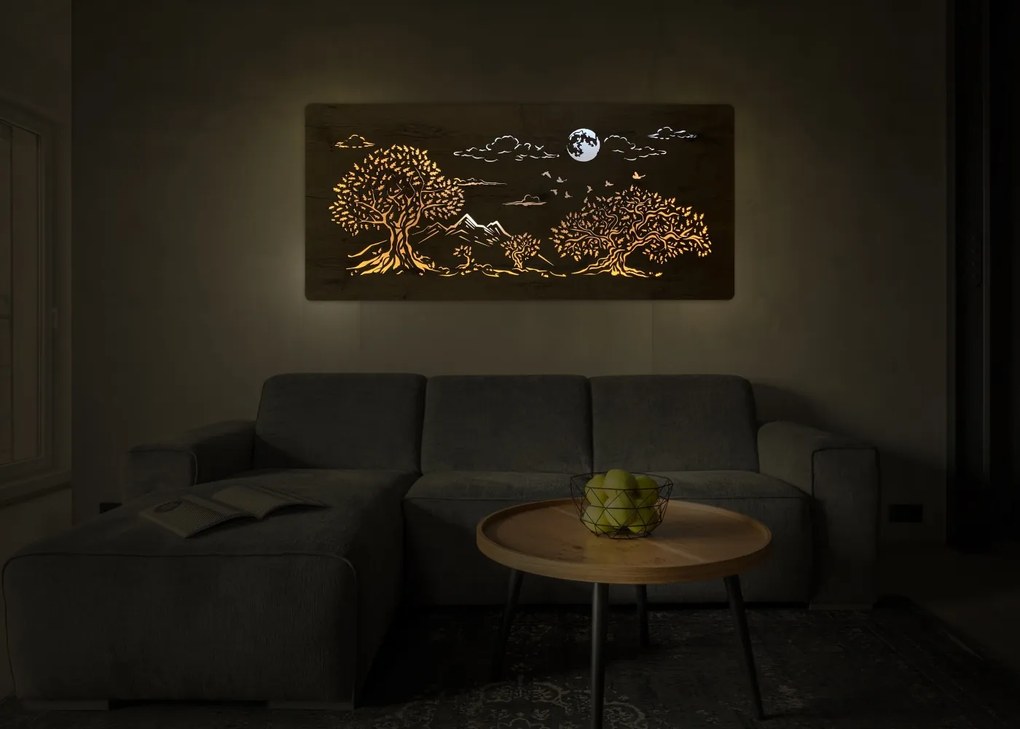 Li-Go "Čtyři duby a měsíc" světelný obraz 230V 130x60 cm provedení povrchu: bříza