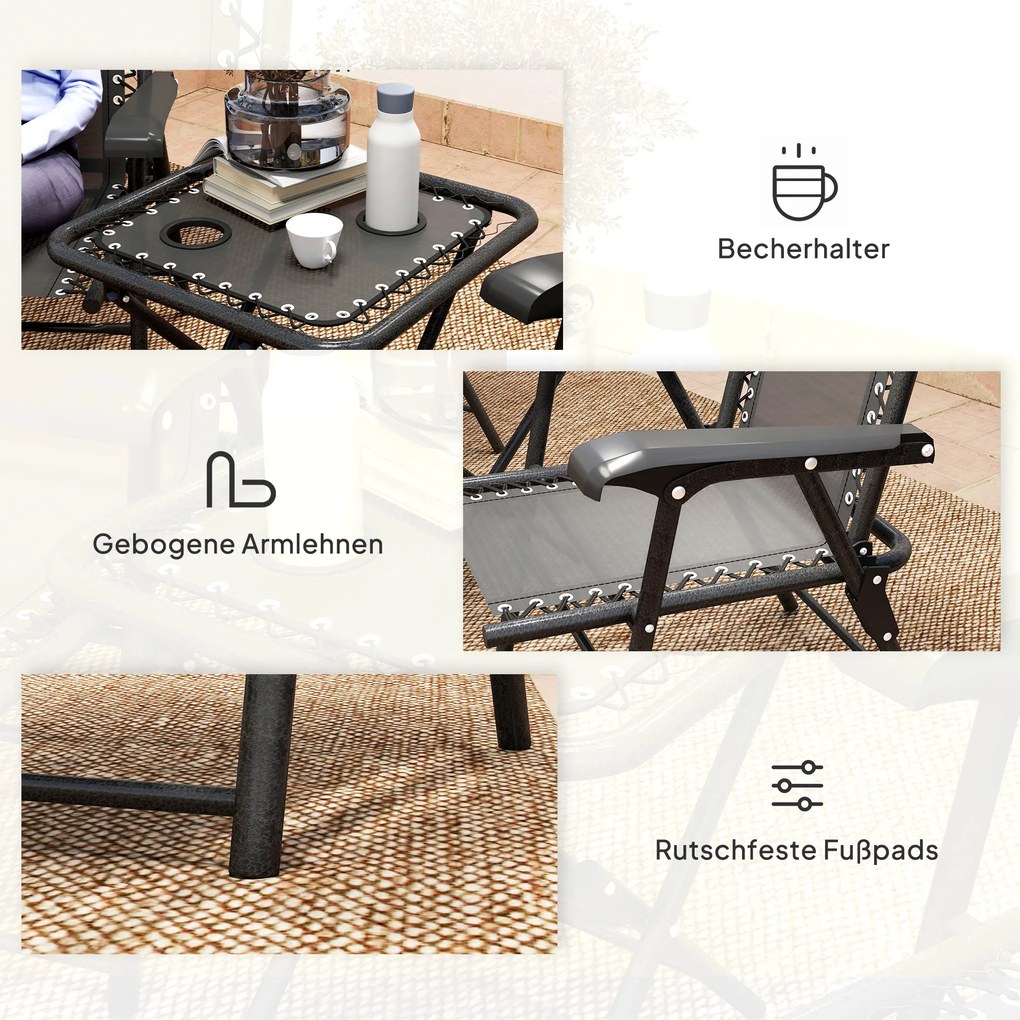 Outsunny Bistro set 3dílný ocelový zahradní nábytek odolný proti povětrnostním vlivům se skládacím bistro stolem držák na pohár zahradní židle černá