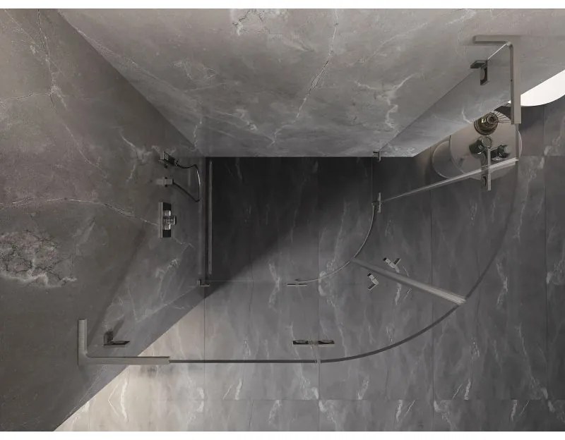 Mexen Lunar, L půlkruhový sprchový kout naklápěcí doleva 100 x 80 cm, 8mm čiré sklo, ocelový profil, 833L-100L-080P-97-00