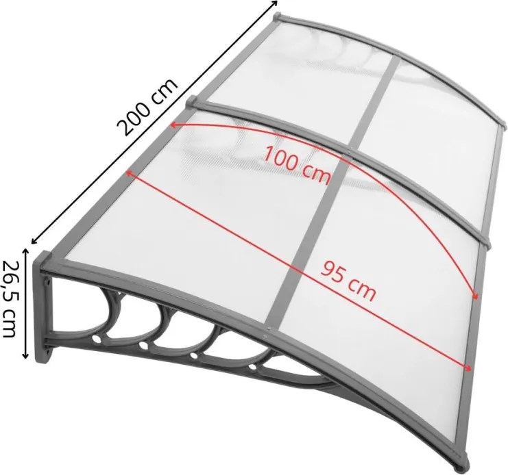 Vchodová stříška 200x95 cm SPRINGOS POLYROOF šedá/transparentní