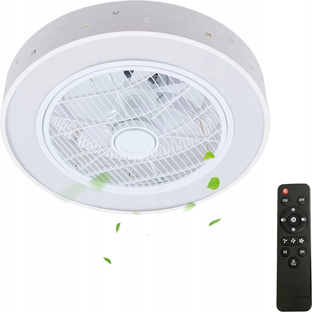 Stropní Ventilátor S Led Lampou Moderní 3 rychlosti, časovač bílý