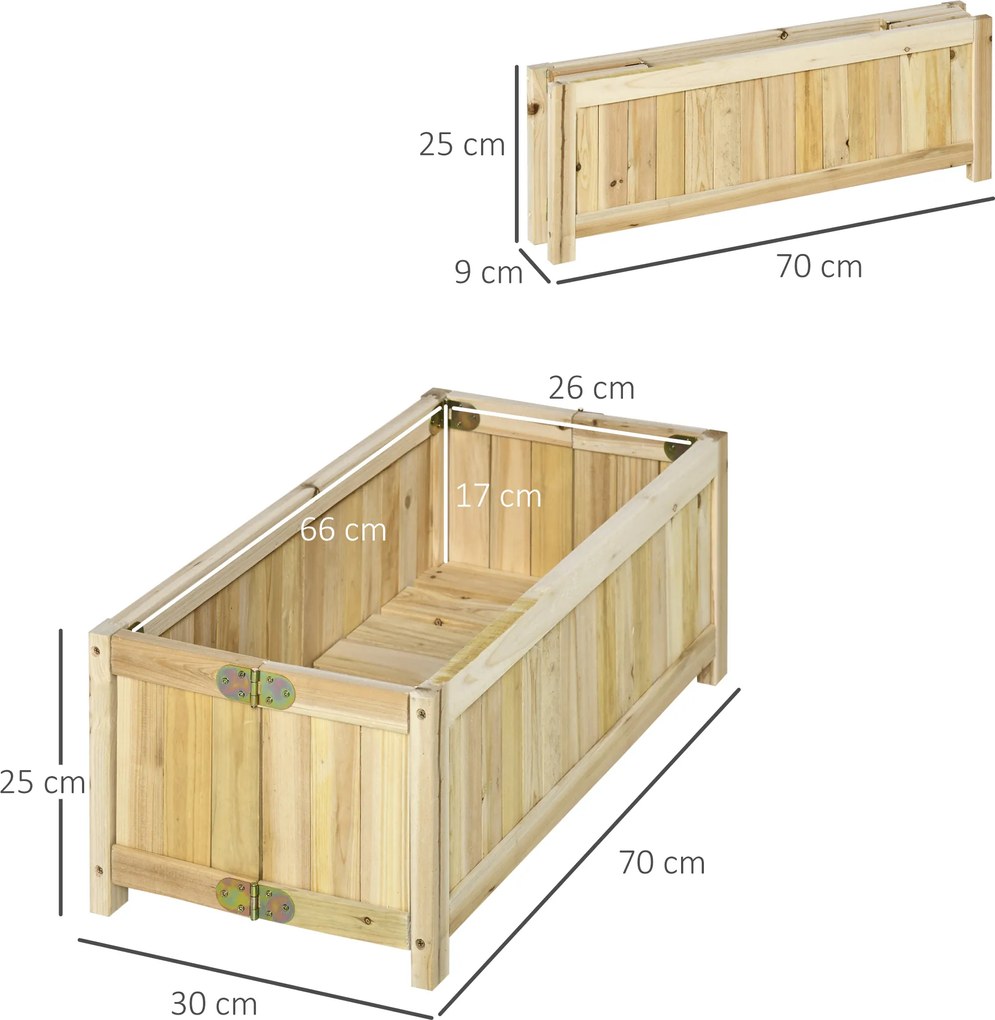 Outsunny skládací truhlík na vyvýšený záhon 70x30x25cm pro zahradu terasu balkon z jedlového dřeva příroda | Aosom.de