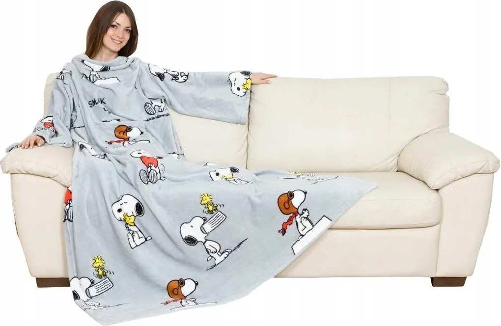 Značková Premium Příjemná Teplá Deka S Plédem Mikina S Rukávy A Kapsou Snoopy Kn