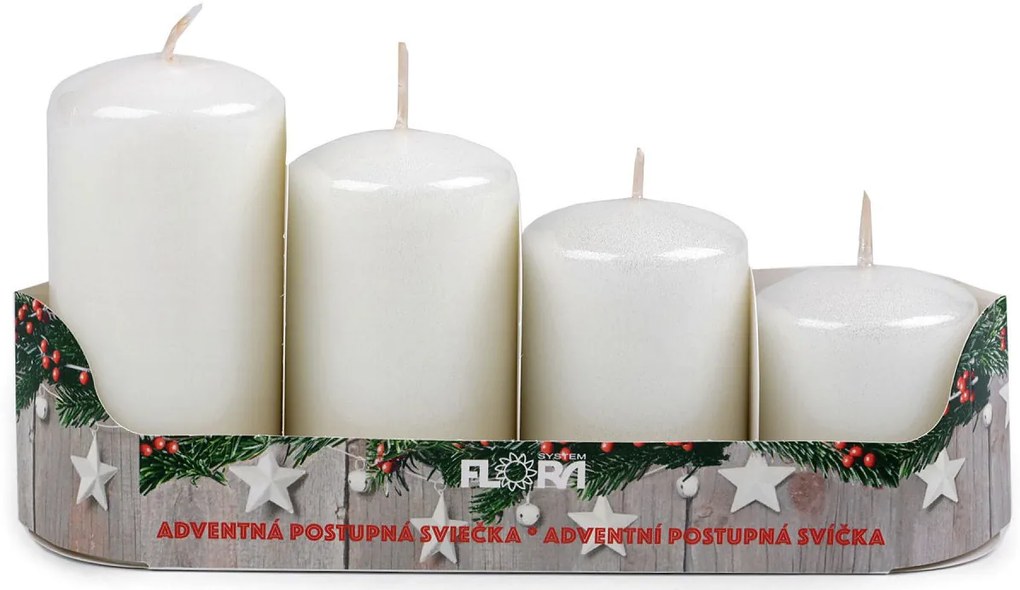 Adventní svíčky sestupné Varianta: 10 béžová nejsv. perleť, Balení: 1 sada