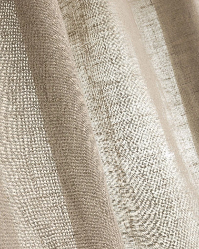 Závěs na dvojitých hačcích flex barva béžová látka poloprůhledná, pletený vzor, lněná