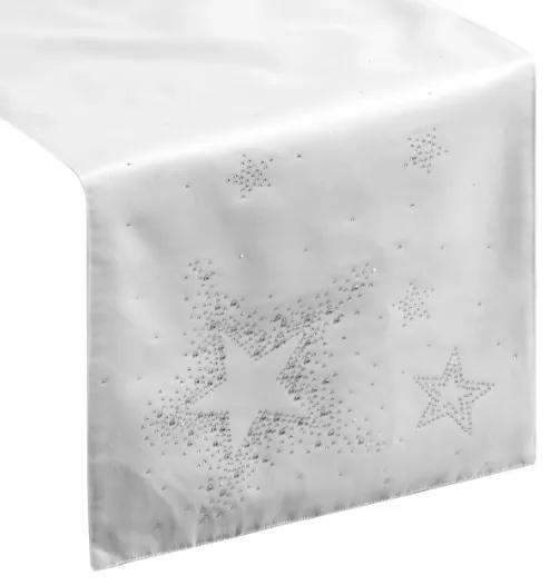 Vánoční ubrus/běhoun 180x35cm hvězdy bílý