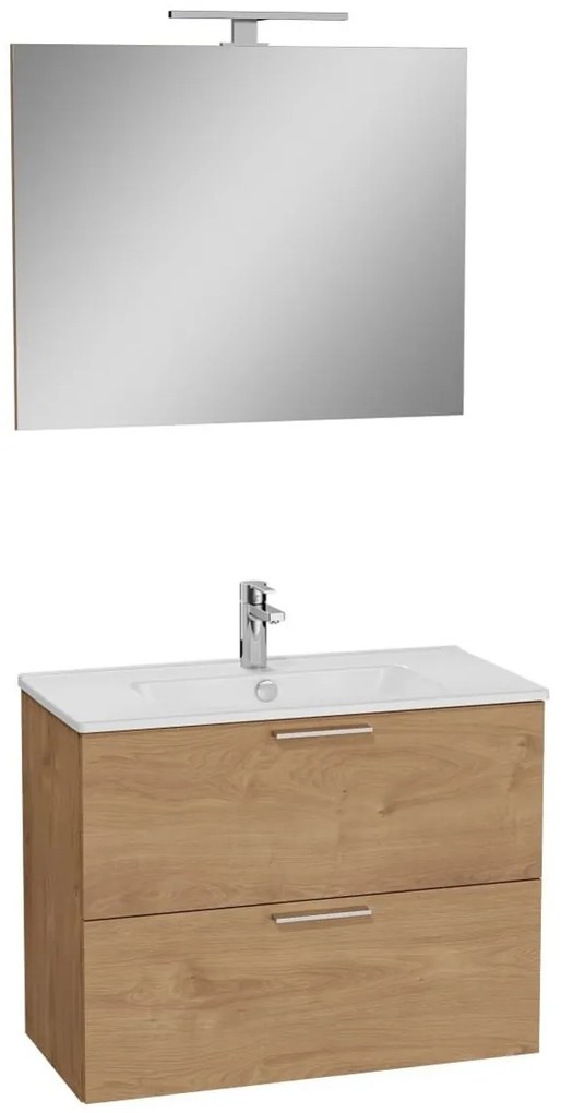 Koupelnová sestava s umyvadlem zrcadlem a osvětlením VitrA Mia 79x61x39,5 cm zlatý dub MIASET80D
