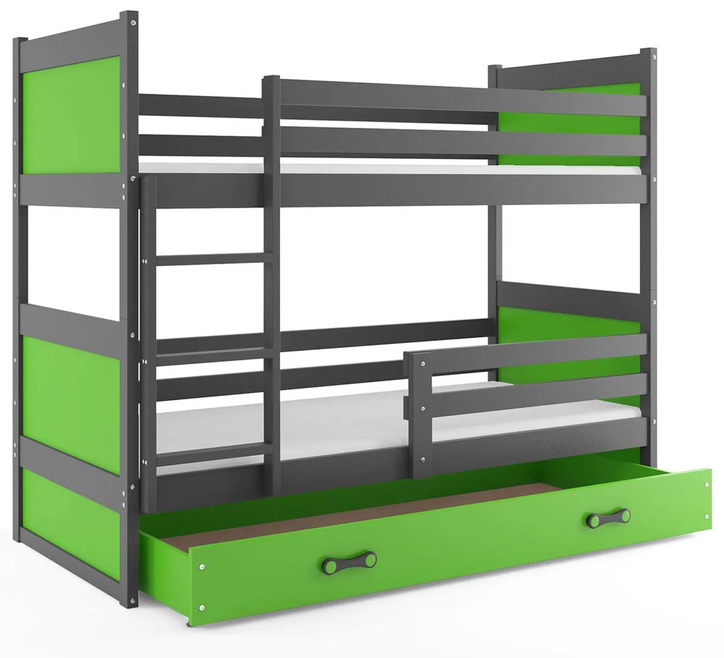 Patrová postel Rico grafit / zelený 90x200 cm s matrací BMS Group