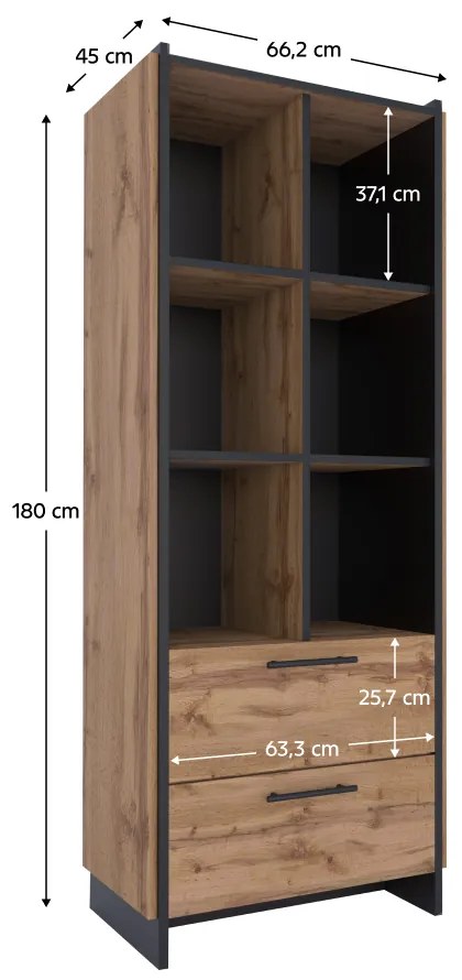Kondela Otevřený regál, dub wotan/černá, AMONI 2S