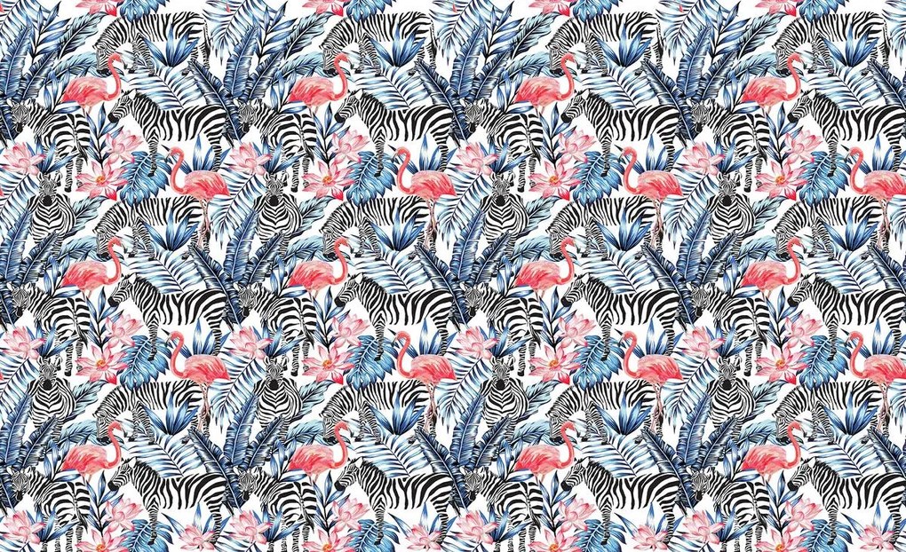 Fototapeta - Mozaika - zebra a plameňák (152,5x104 cm)