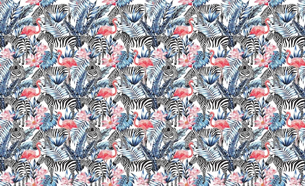 Fototapeta - Mozaika - zebra a plameňák (254x184 cm)