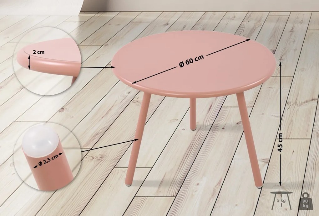 Konferenční stolek Minot - v45 x Ø60 cm - Růžová