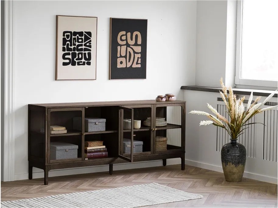 Tmavě hnědá vitrína v dekoru dubu 180x80x40 cm Zamora – House Nordic