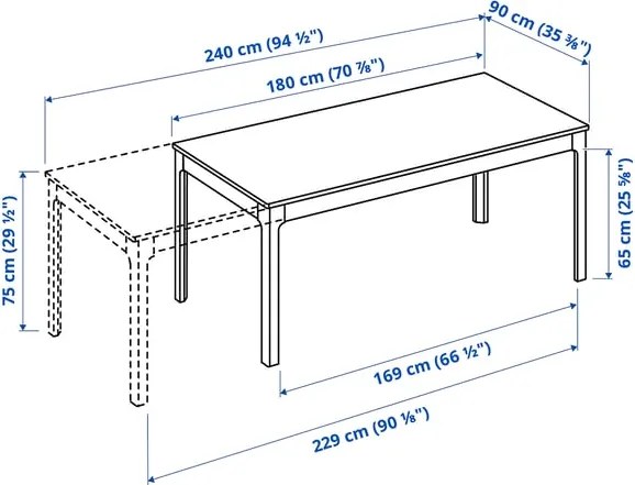 EKEDALEN Rozkládací stůl, dub, 180/240x90 cm