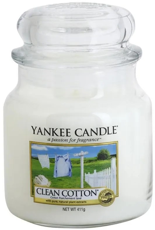 Yankee Candle Svíčka Yankee Candle 411gr - Clean Cotton, bílá barva, sklo, vosk