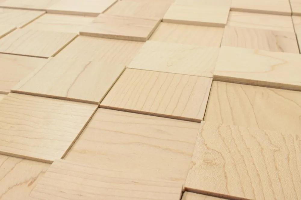 JAVOR 50, jednotlivé kusy 50 x 50 mm (0,0025 m²) nebo samolepící panel 300 x 300 mm (0,09 m²) - dřevěná mozaika 3D Broušený - olejovaný 2 mm