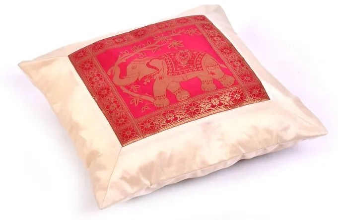 Sanu Babu Povlak na polštář, krémovo-růžový, slon, výšivka, 40x40cm