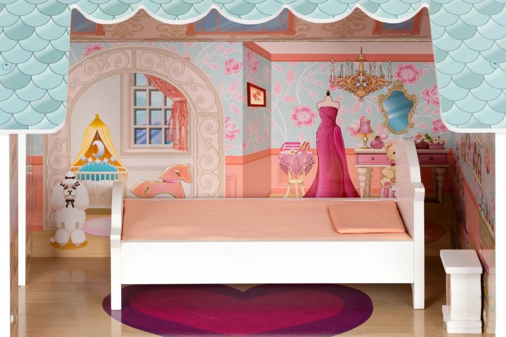 Domeček pro panenky ECOTOYS: BARBIE s nábytkem růžový