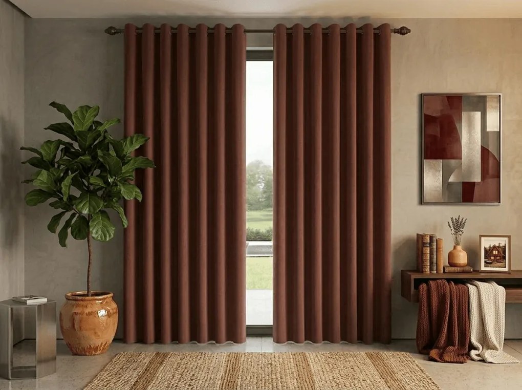 Zatemňovací závěs NEREO 140x250 cm, hnědý Zavěšení: Řasící páska
