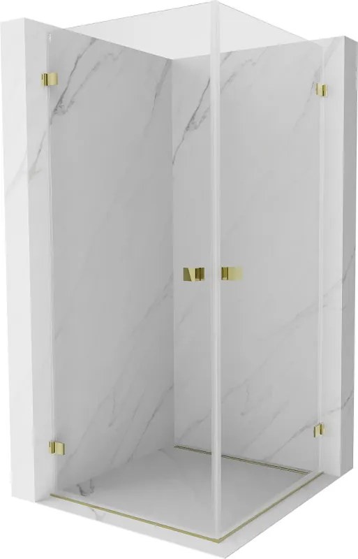 Mexen Lunar-B Duo, výklopný sprchový kout 70 x 70 cm, 8mm čiré sklo, zlatý profil, 832-070L-070P-50-00